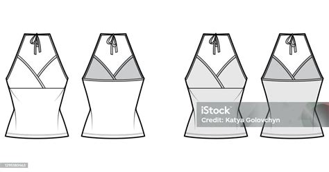 엠파이어 솔기 활 슬림핏 튜닉 길이가 돋보적인 탑 홀터 넥 서플리스 탱크 코튼 저지 테크니컬 패션 일러스트 0명에 대한 스톡 벡터 아트 및 기타 이미지 Istock