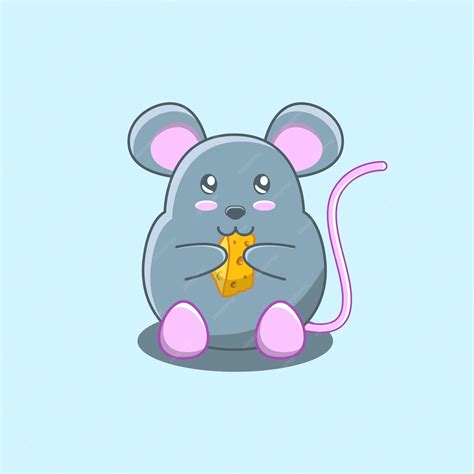 Süße Fette Maus Cartoon Isst Käse Symbol Vektor Illustration Premium