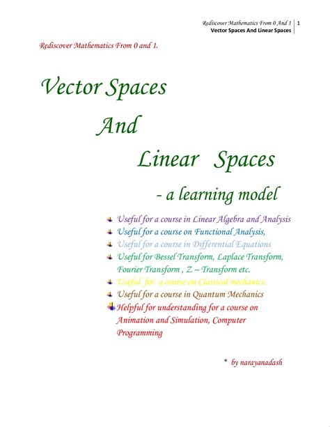 Vector Spaces And Linear Spaces Pothi