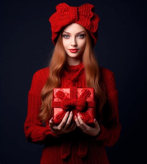 Premium Ai Image Woman Holding A T Wearing A Santa Hat