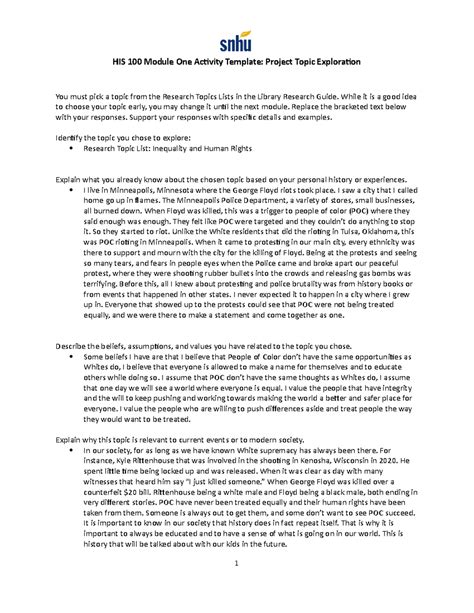 his 100 module 1 his 100 module one activity template project topic exploration you must pick