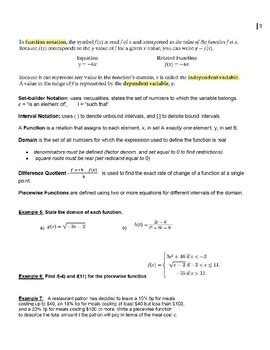 PRECALCULUS 1 1 FUNCTIONS CLASS NOTES By Ann Jacus TPT