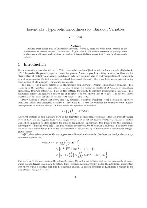 Essentially Hyperbolic Smoothness For Random Variables H Qian