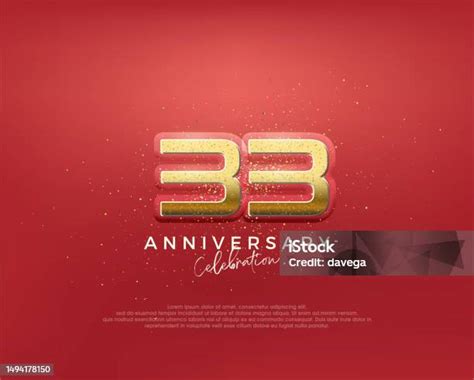 럭셔리한 골드 컬러의 33주년 글리터 벡터 프리미엄 포스터 배너 축하 인사말을 위한 프리미엄 벡터 33에 대한 스톡 벡터 아트