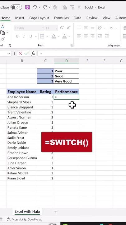 How To Use The Switch Function In Excel اكسل Exceltips Excel Youtube