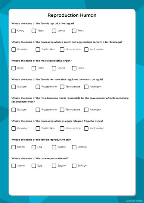 Human Reproduction Worksheet Printable