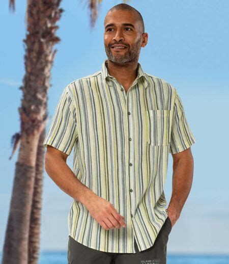 Mens Ecru Striped Crepe Shirt Atlas For Men