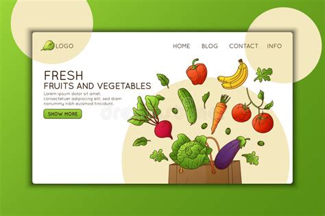 Hand Drawn Organic Food Landing Page Template Stock Illustration Illustration Of Fresh