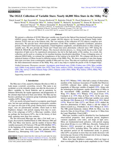 Pdf The Ogle Collection Of Variable Stars Nearly 66000 Mira Stars In The Milky Way