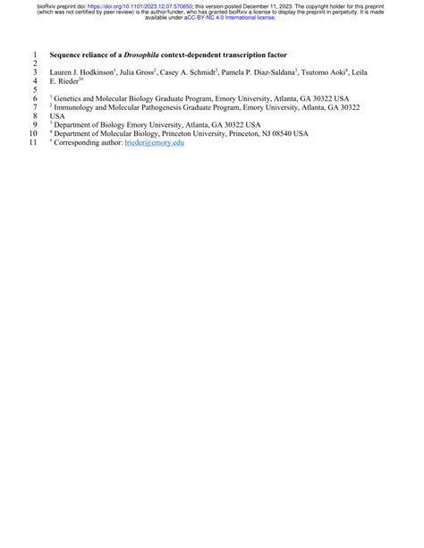 Pdf Sequence Reliance Of A Drosophila Context Dependent Transcription Factor