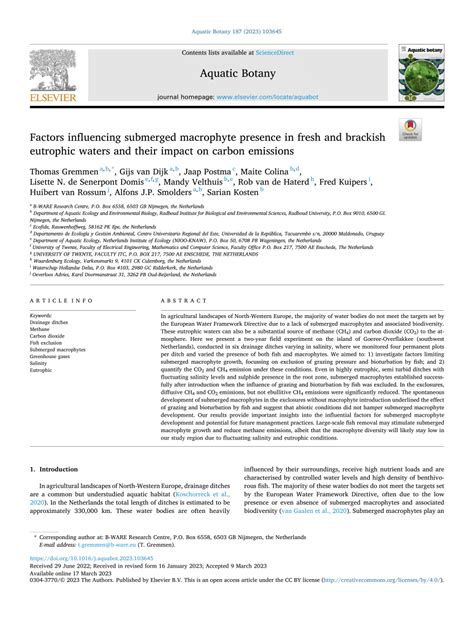 Pdf Factors Influencing Submerged Macrophyte Presence In Fresh And Brackish Eutrophic Waters