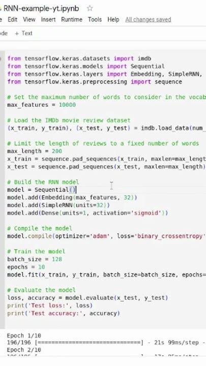 recurrent neural networks rnns example in python youtube