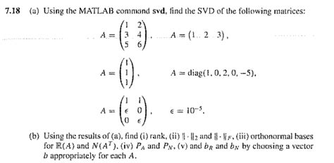 solved a using the matlab command svd find the svd of the