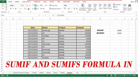 Sumif And Sumifs Formula In Excel In Hindi Youtube