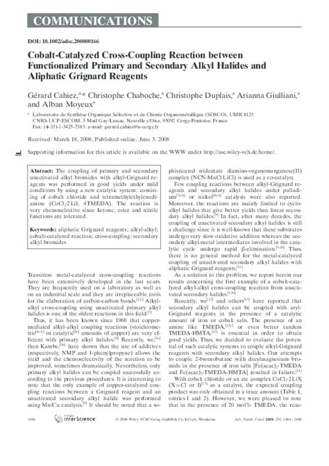 Pdf Cobalt‐catalyzed Cross‐coupling Reaction Between Functionalized