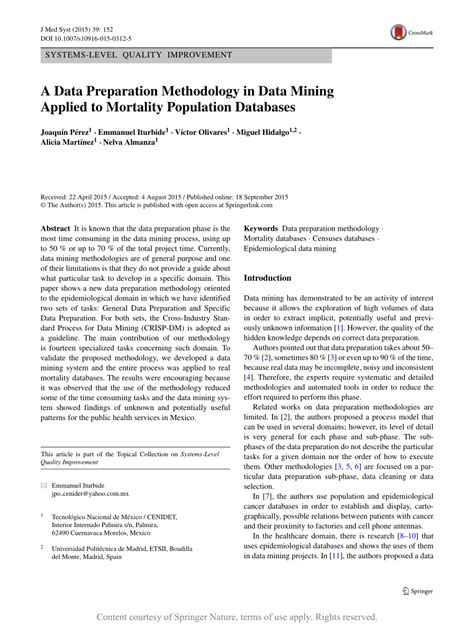 Pdf A Data Preparation Methodology In Data Mining Applied To Mortality Population Databases