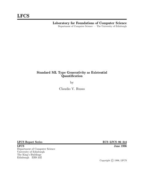 Pdf Standard Ml Type Generativity As Existential Quantification