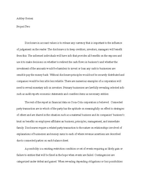 Acc318 Project Two Assignment Ashley Gomez Project Two Disclosure In Account Values Is To