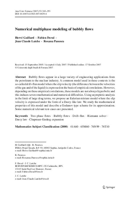 Pdf Numerical Multiphase Modeling Of Bubbly Flows