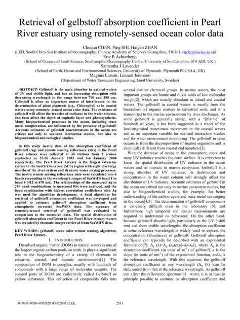 Pdf Retrieval Of Gelbstoff Absorption Coefficient In Pearl River Estuary Using Remotely Sensed