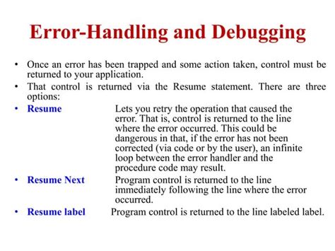 error handling and debugging in vb pptx