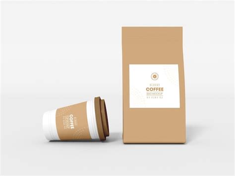 종이 커피 컵과 커피 가방 브랜딩 모형을 가져 가라 프리미엄 Psd 파일