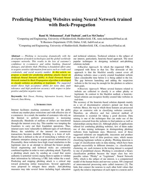 Pdf Predicting Phishing Websites Using Neural Network Trained With Back Propagation