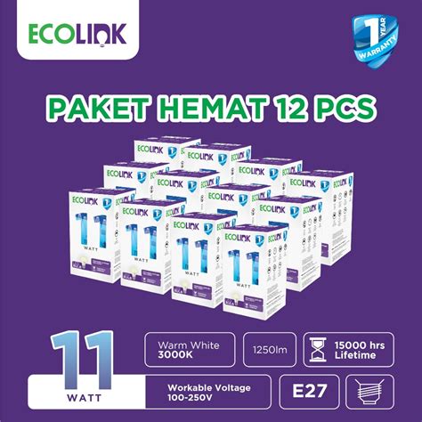 Jual Ecolink Lampu Bohlam LED Bulb W Kuning Warm White Paket Pcs