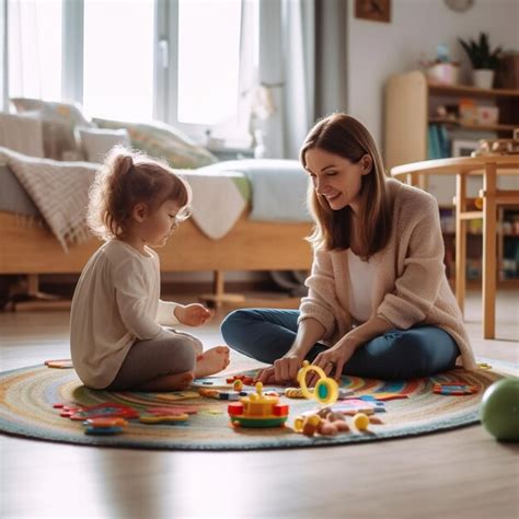 Una Madre Y Su Hijo Jugando Con Un Juguete Foto Premium