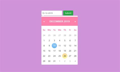 Bootstrap 4 Pink Themed Custom Datepicker