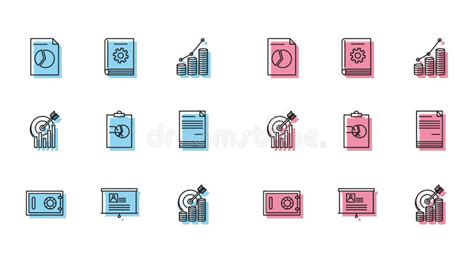 Set Line Safe Board With Resume Document Graph Chart Target Coin