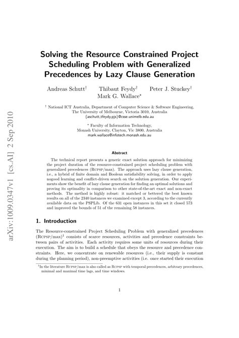 Pdf Solving The Resource Constrained Project Scheduling Problem With