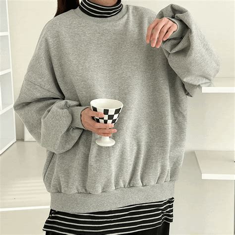 심플한 오버핏 무지 기모 폴라 레이어드 베이직 맨투맨 단가라 남여공용 빅사이즈 맨투맨티 티셔츠 Mtm 3color