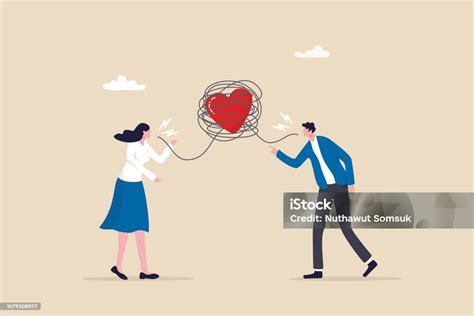 관계 문제 불일치 또는 이혼 갈등 또는 싸움 부부 깨진 가족 또는 결혼 생활 실패 복잡한 관계 개념 관계 문제와 싸우는 젊은 부부 커플에 대한 스톡 벡터 아트 및 기타