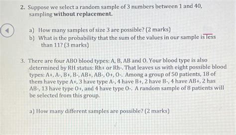 solved 2 suppose we select a random sample of 3 numbers