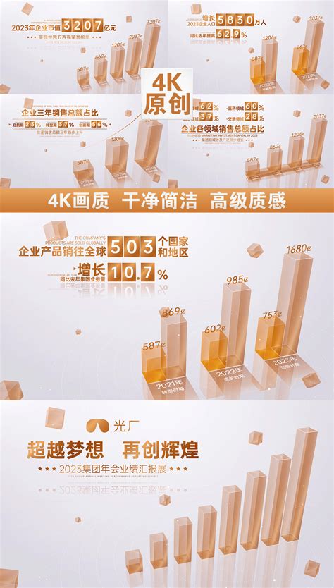 金色数据 科技数据柱状图 业务增长数据 Ae模板下载