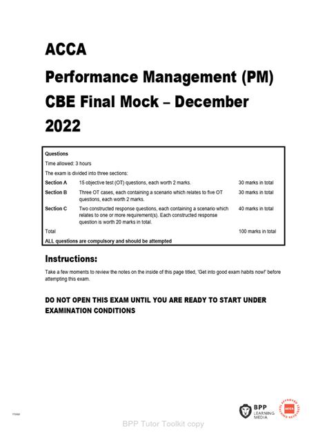 Acca Performance Management Pm Dec 22 Qs Pdf Return On