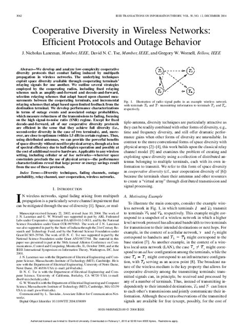 Pdf Cooperative Diversity In Wireless Networks Efficient Protocols And Outage Behavior