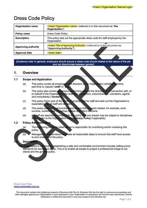 Dress Code Policy Template Business Kitz
