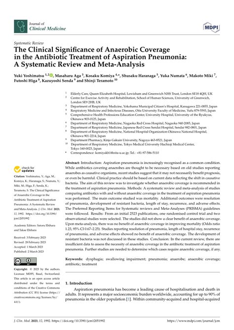 Pdf The Clinical Significance Of Anaerobic Coverage In The Antibiotic Treatment Of Aspiration