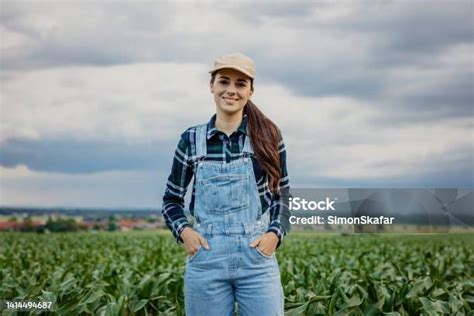 농경지에서 옥수수 작물 속에서 웃는 여성 농부의 초상화 농부에 대한 스톡 사진 및 기타 이미지 농부 한 명의 여자만 미소 Istock