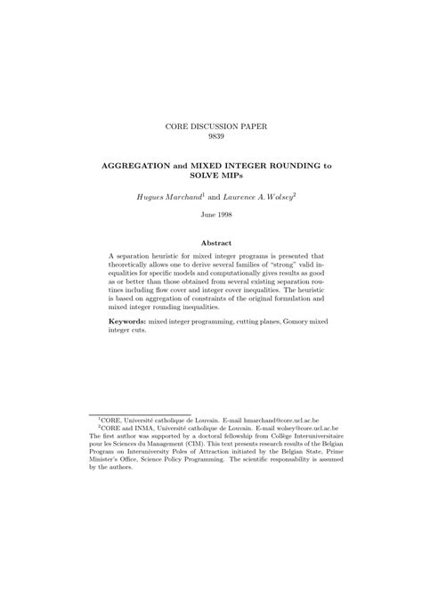 Pdf Aggregation And Mixed Integer Rounding To Solve Mips