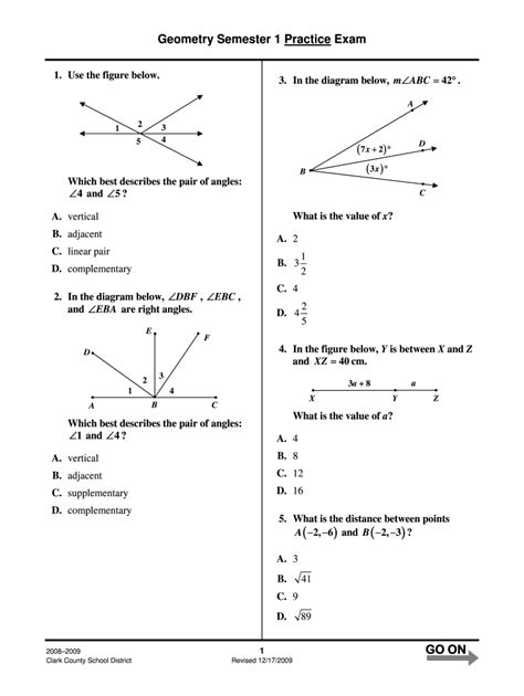 Geometry Semester 1 Final Exam Answer Key Pdf Fill Out And Sign Online