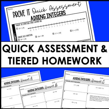 Adding Integers Guided Notes Homework Assessment Print Only TPT