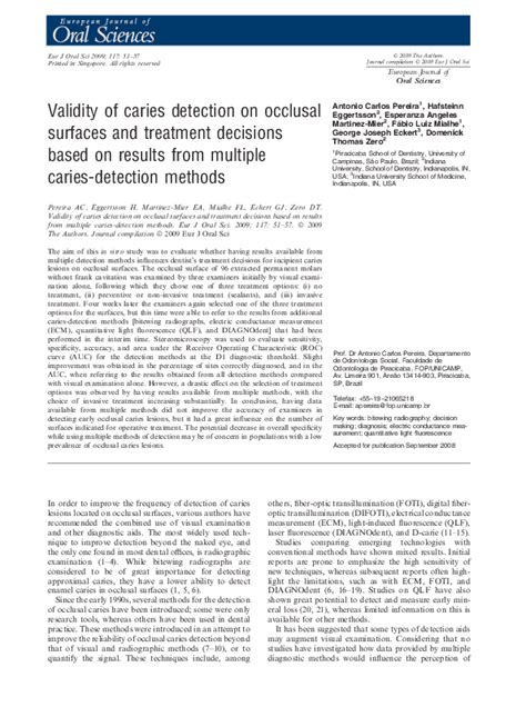 Pdf Validity Of Caries Detection On Occlusal Surfaces And Treatment Decisions Based On Results