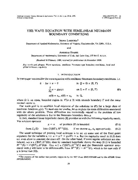 Pdf The Wave Equation With Semilinear Neumann Boundary Conditions