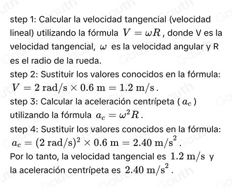 Solved La Velocidad Angular De Una Rueda Es De 2 [rad S] Y Su Radio 60 [cm] Hallar La