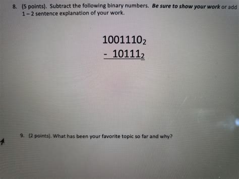 Solved 8 5 Points Subtract The Following Binary Numbers