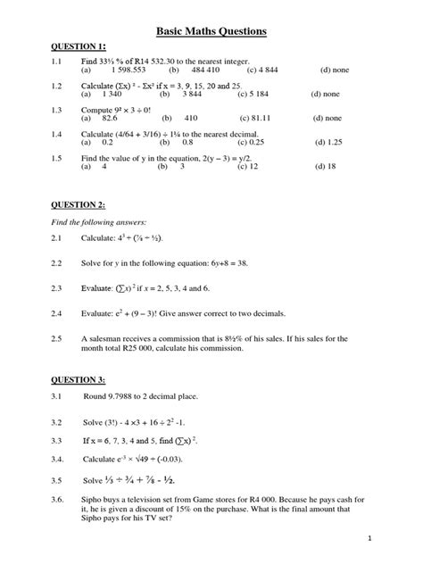 Basic Maths Questions Homework Pdf Elementary Mathematics