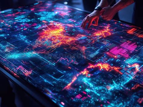 Hands Interacting With Interactive Global Data Map Display Stock Illustration Illustration Of